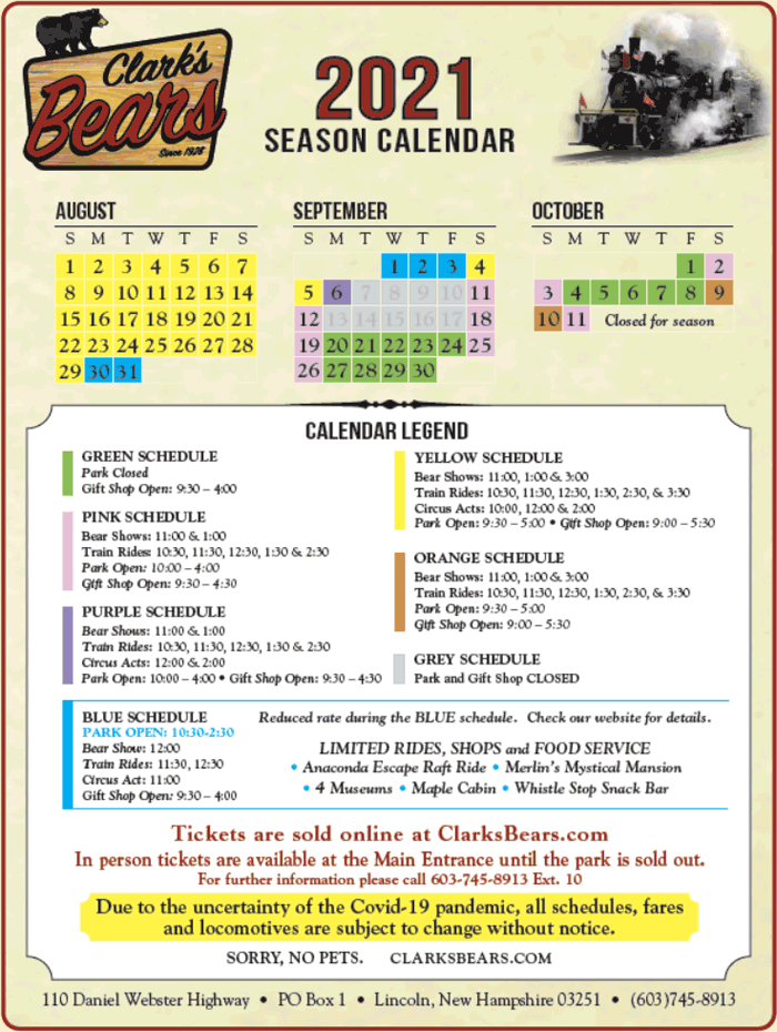 Calendar & Schedule: Clark's Bears